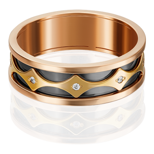 Кольцо обручальное PLATINA, комбинированное золото, 585 проба, фианит, размер 15