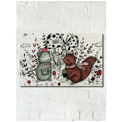 Картина интерьерная на дереве животные крыса мышь ежик милота - 5154