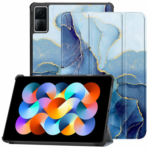 Чехол для планшета Redmi Pad 2022 10,6 дюйма, с магнитом и красивым рисунком (Сине-золотой)
