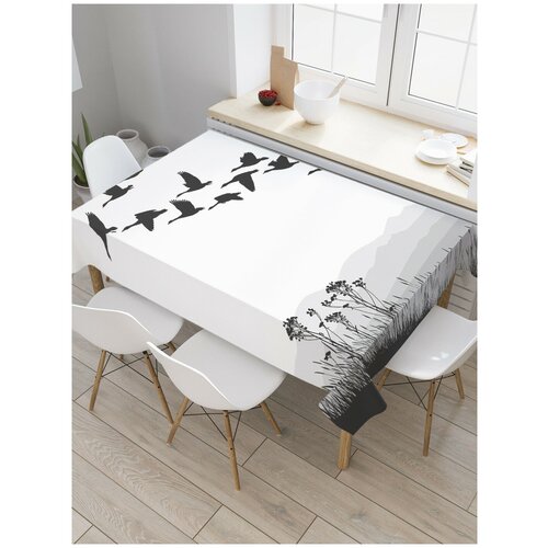 Скатерть прямоугольная JoyArty на кухонный стол "Гуси летят клином" из оксфорда, 180x145 см