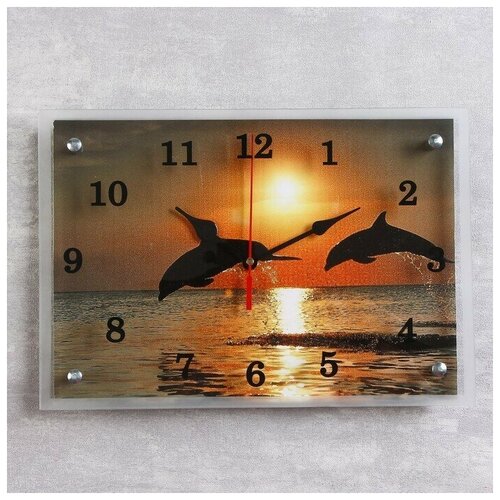 Часы настенные, серия: Море, "Дельфины на закате", 25х35 см