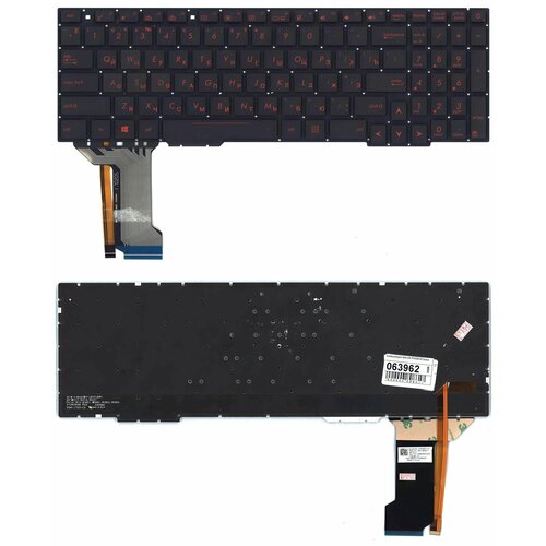 Клавиатура для Asus FX553VE черная с красной подсветкой