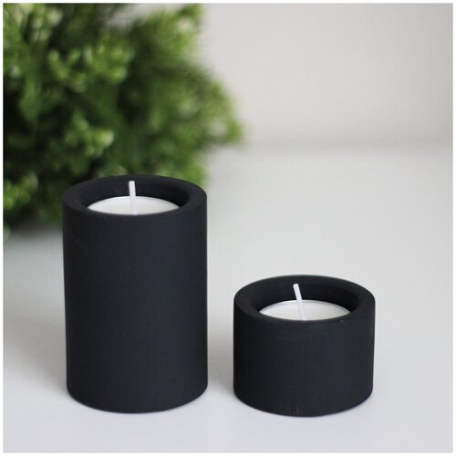 Подсвечники из гипса с ароматическими свечами ваниль, 2 шт. черные