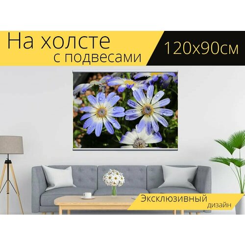 Картина на холсте "Хризантема, трикл, цветы" с подвесами 120х90 см. для интерьера