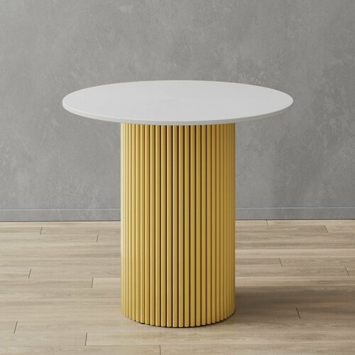GEN GROUP Кухонный обеденный стол TRUBIS Wood L D80 см белый с золотым подстольем