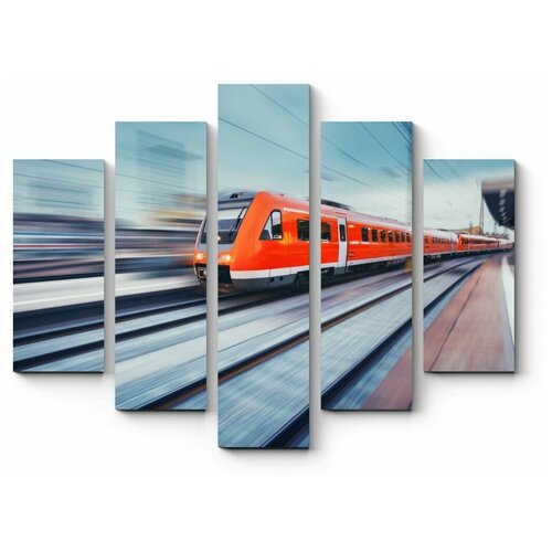 Модульная картина Высокоскоростной красный пассажирский пригородный поезд115x92