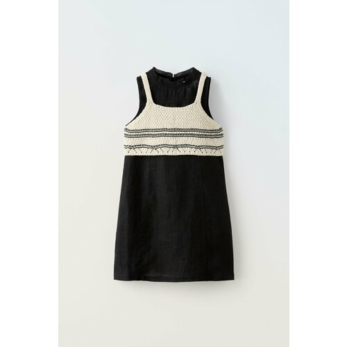 Платье Zara, размер 8 years (128 cm), черный, бежевый
