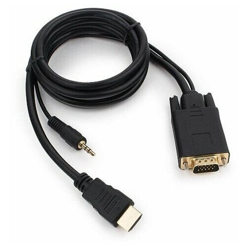Кабель HDMI-VGA Cablexpert A-HDMI-VGA-03-6, 19M/15M + 3.5Jack, 1.8м, черный, позол.разъемы, пакет