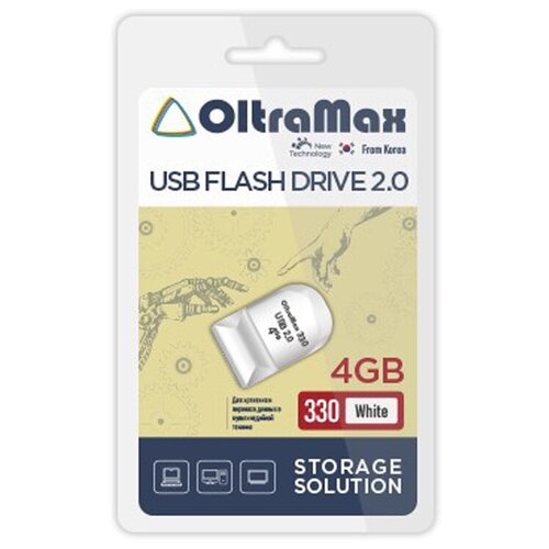 Флеш-накопитель 4Gb OltraMax 330, USB 2.0, пластик, белый