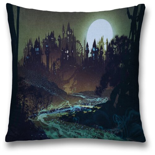 Наволочка декоративная на молнии, чехол на подушку JoyArty "Лунный свет в лесу" 45х45 см