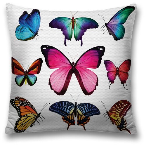 Наволочка декоративная на молнии, чехол на подушку JoyArty "Летящие бабочки" 45х45 см