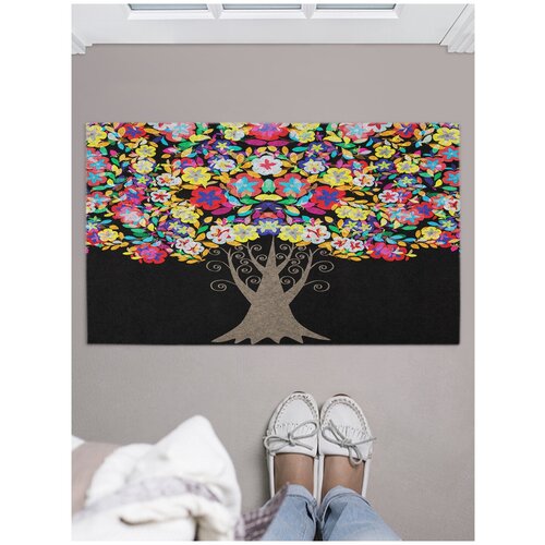 Придверный коврик в прихожую JoyArty "Цветочное дерево" для обуви, на резиновой основе, 75x45 см