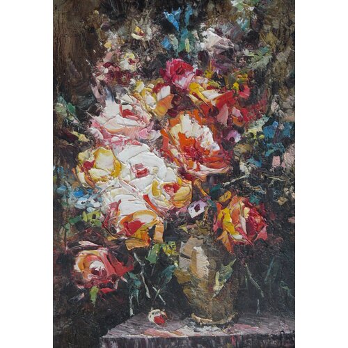 Картина "Букет с розами", 70х50 см, холст; масло, авторская работа; ;