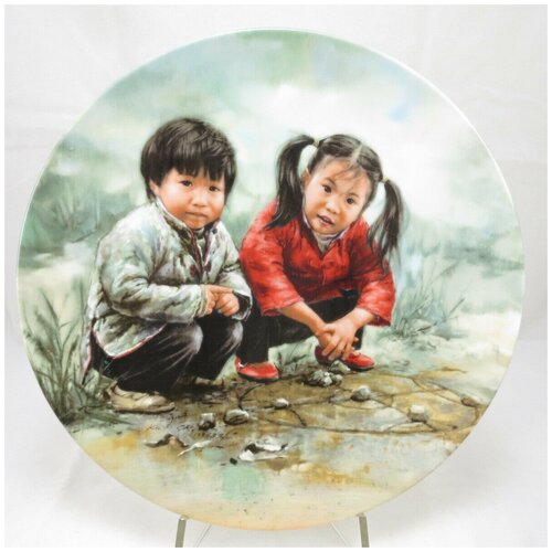 Декоративная тарелка "Китайские Детские Игры: Китайские Шахматы". Фарфор, деколь. Тайвань, Pavilion of T'Sang Ying-Hsuan, 1985