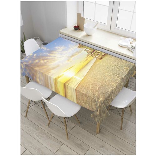 Скатерть прямоугольная JoyArty на кухонный стол "Спасатель на закате" из оксфорда, 120x145 см