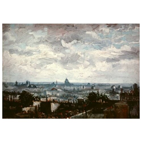 Репродукция на холсте Вид на крыши Парижа (View of the Roofs of Paris) Ван Гог Винсент 43см. x 30см.