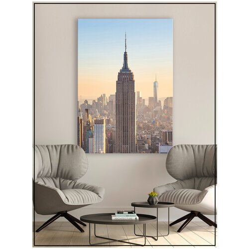 Картина для интерьера на натуральном хлопковом холсте "Утро в Нью-Йорке", 38*55см, холст на подрамнике, картина в подарок для дома