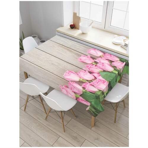 Скатерть прямоугольная JoyArty на кухонный стол "Розы на деревянных досках" из оксфорда, 120x145 см