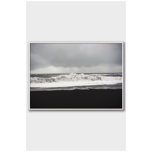 Постер на стену для интерьера Postermarkt Темный берег моря, постер в белой рамке 40х50 см, постеры картины для интерьера в белой рамке