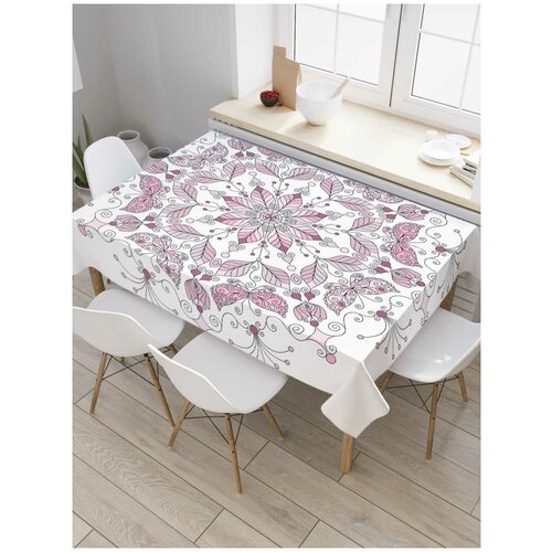 Скатерть прямоугольная JoyArty на кухонный стол "Бабочки в лепестках" из оксфорда, 180x145 см