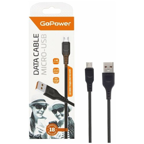 Кабель GoPower GP01M USB (m)-microUSB (m) 1.0м 2.4A ПВХ черный