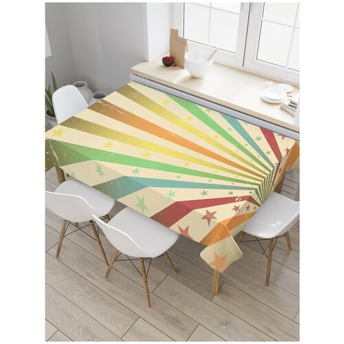 Скатерть прямоугольная JoyArty на кухонный стол "Винтажный постер с разноцветными полосами" из оксфорда, 120x145 см