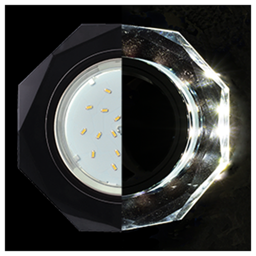 Светильник встраиваемый Ecola GX53 H4 LD5312 Стекло 8-угольник подсветка 4K Черный хром-черный 38x133 SP538AECH