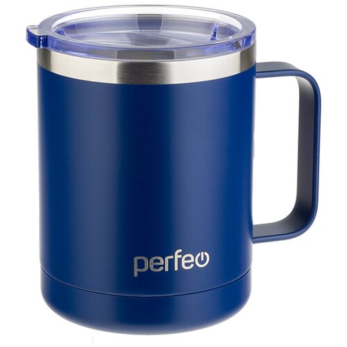 Термокружка PERFEO для напитков с прозрачной крышкой, ручкой, объем 0,35 л, темно-синий (PF_C3732)