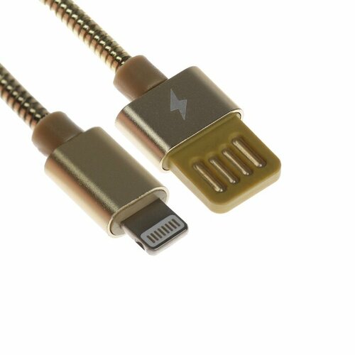 Кабель Lightning - USB, 2.1 А, металлическая оплётка, 1 метр, золотистый (комплект из 6 шт)