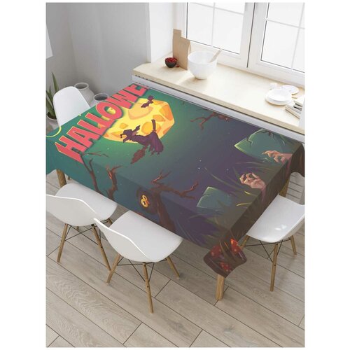 Скатерть прямоугольная JoyArty на кухонный стол "Ведьма на метле" из оксфорда, 120x145 см