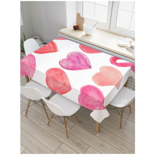 Скатерть прямоугольная JoyArty на кухонный стол "Акварельные сердца" из оксфорда, 180x145 см