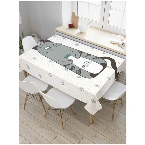 Скатерть прямоугольная JoyArty на кухонный стол "Кот с молоком" из оксфорда, 120x145 см