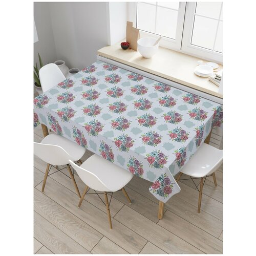 Скатерть прямоугольная JoyArty на кухонный стол "Букет геометрических роз" из оксфорда, 180x145 см