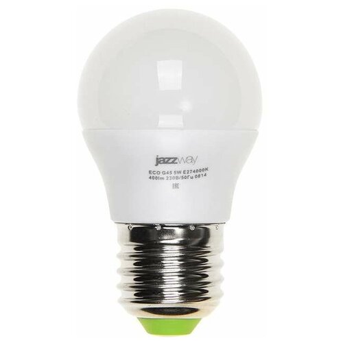 Лампа светодиодная PLED-ECO-G45 5Вт шар 3000К тепл. бел. E27 400лм 220-240В JazzWay 1036957A (50шт. в упак.)
