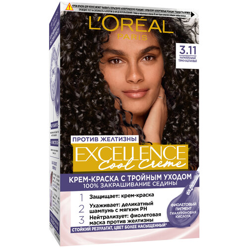 L'Oreal Paris Excellence Cool Creme стойкая крем-краска для волос, 3.11 Темно-Каштановый, 192 мл