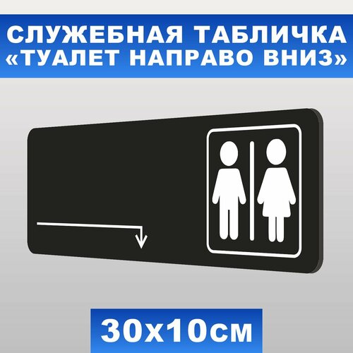 Табличка служебная "Туалет направо вниз" Печатник, 30х10 см, ПВХ пластик 3 мм