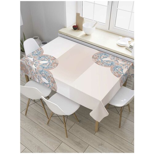 Скатерть прямоугольная JoyArty на кухонный стол "Круглый цветочный узор" из оксфорда, 120x145 см