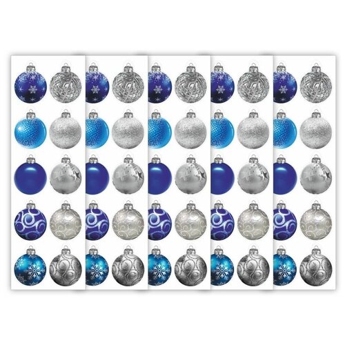 5 штук, Набор наклеек "Елочные шары(синие, серебро)", лист 250*80, Арт рэйсинг