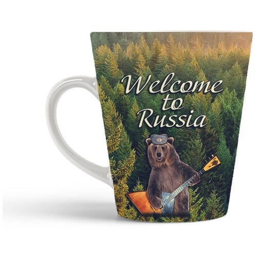 Кружка-латте CoolPodarok Welcome to Russia. Медведь с балалайкой