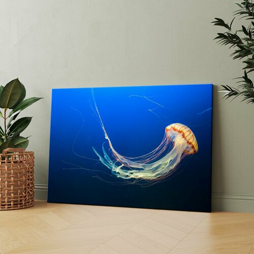 Картина на холсте (Медуза плавает в океане) 40x60 см. Интерьерная, на стену.