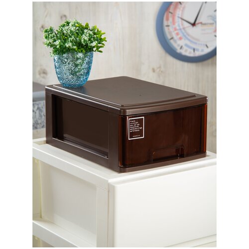 Органайзер для хранения / Органайзер настольный с выдвижным ящиком 26,5х18,2х9,9 см Sanko коричневый