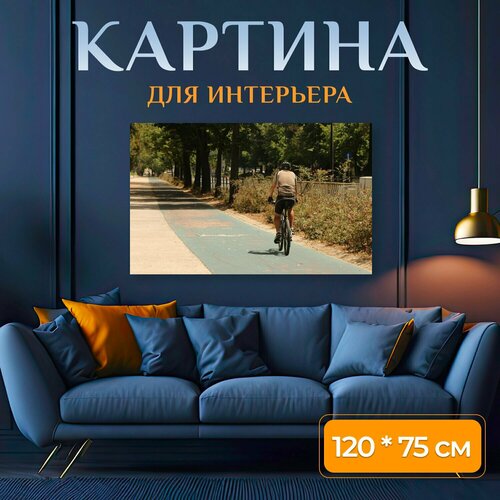 Картина на холсте "Велосипедист, пандемия, карантин" на подрамнике 120х75 см. для интерьера