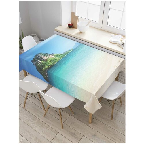 Скатерть прямоугольная JoyArty на кухонный стол "Загадочный каменный остров" из оксфорда, 180x145 см