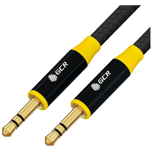 Аудиокабель stereo jack 3.5mm M/M GOLD нейлон для колонки JBL Sony SVEN (GCR-AVC19), черный, желтый, 0.5м