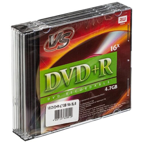 Комплект 8 упаковок, Носители информации DVD+R, 16x, VS, Slim/5, VSDVDPRSL501