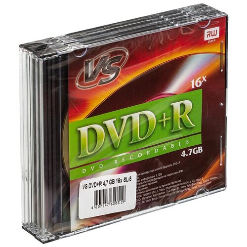 Носители информации DVD+R, 16x, VS, Slim/5, VSDVDPRSL501