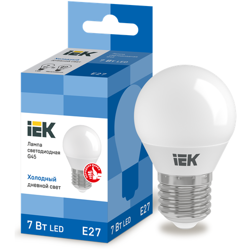 Лампа светодиодная LED 7вт Е27 дневной шар ECO | код. LLE-G45-7-230-65-E27 | IEK (7шт. в упак.)