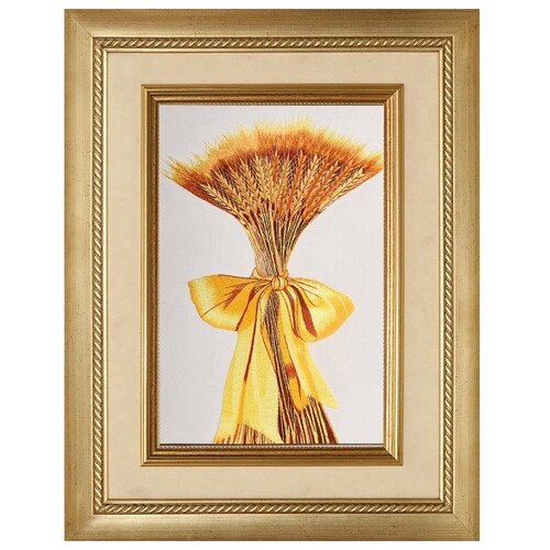 Картина вышитая шелком Золотой символ богатства ручной работы /см 45х55х3/багет+паспарту