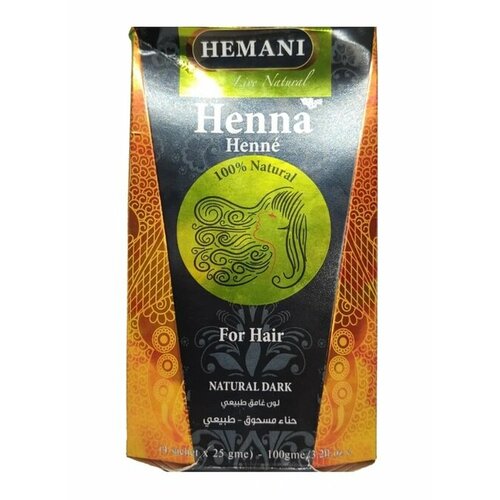 Henna NATURAL DARK, Hemani (Хна для волос натуральный тёмный, Хемани), 100 г. (4 саше по 25 г.)