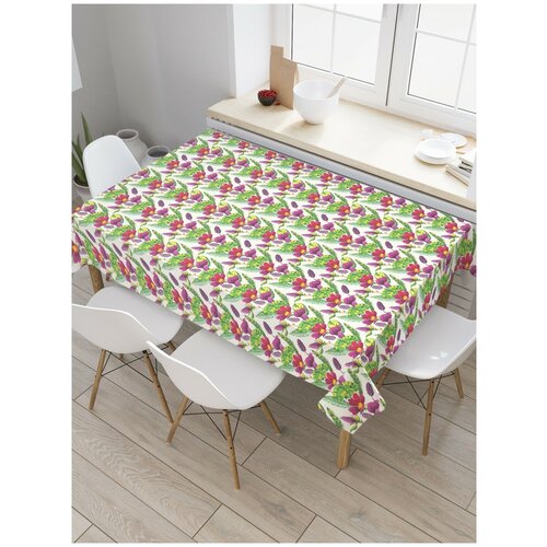 Скатерть прямоугольная JoyArty на кухонный стол "Акварельные тропические цветы" из оксфорда, 180x145 см